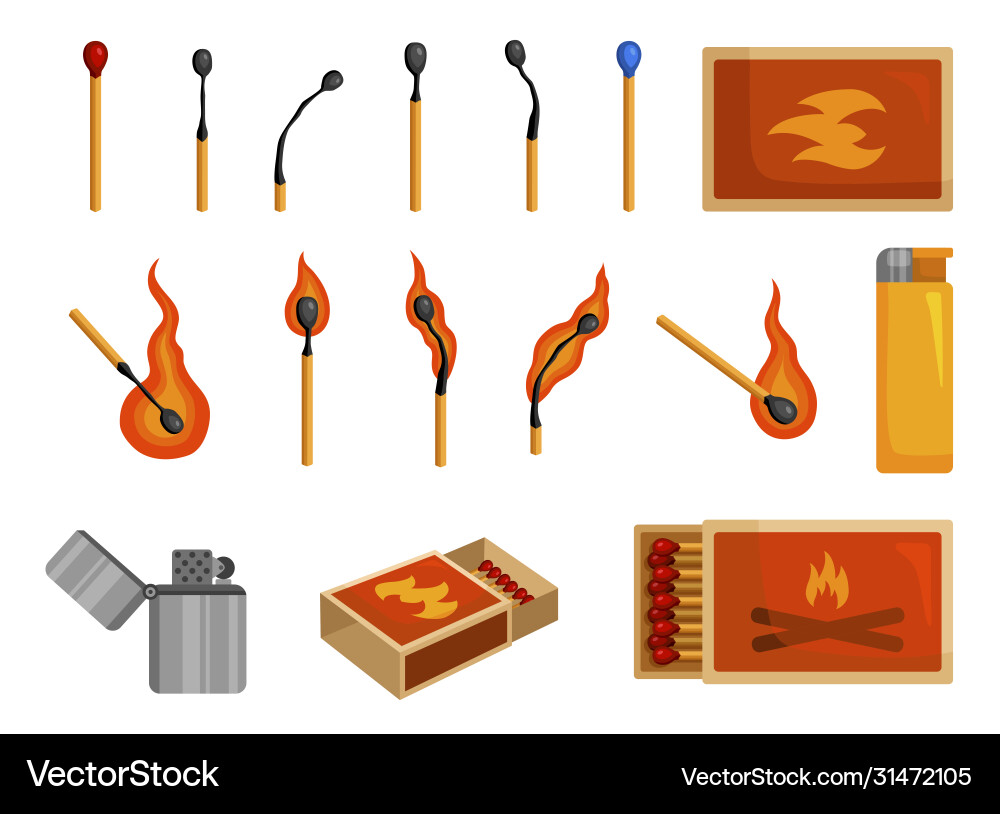 Matches light matchbox and lighter to create fire Vector Image
