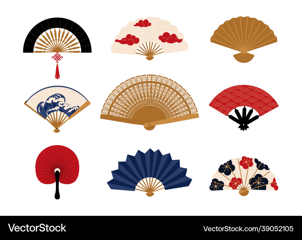 Paper fan chinese folding painted hand Royalty Free Vector