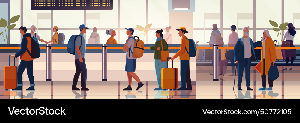 Passengers with luggage in arrival waiting room Vector Image