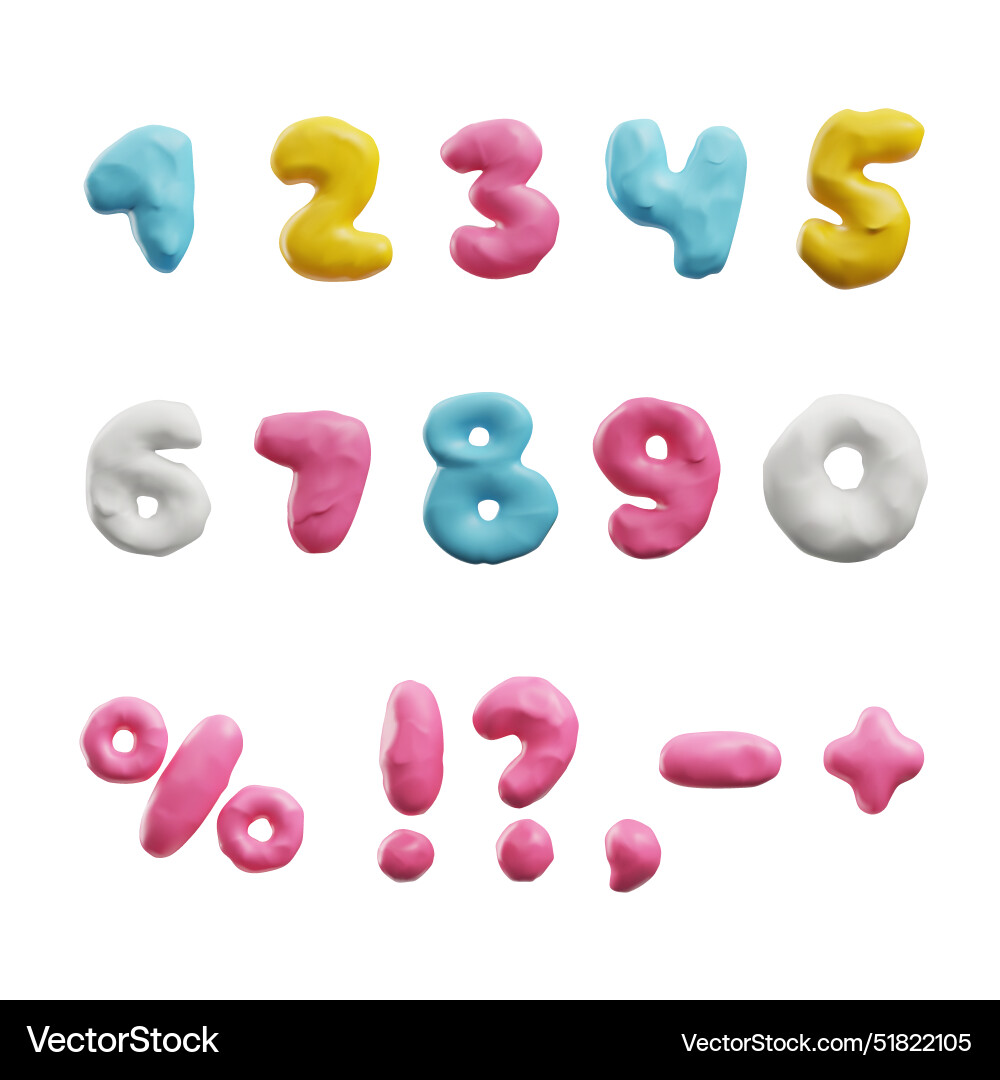 Plasticine molded numbers from 1 to zero and signs