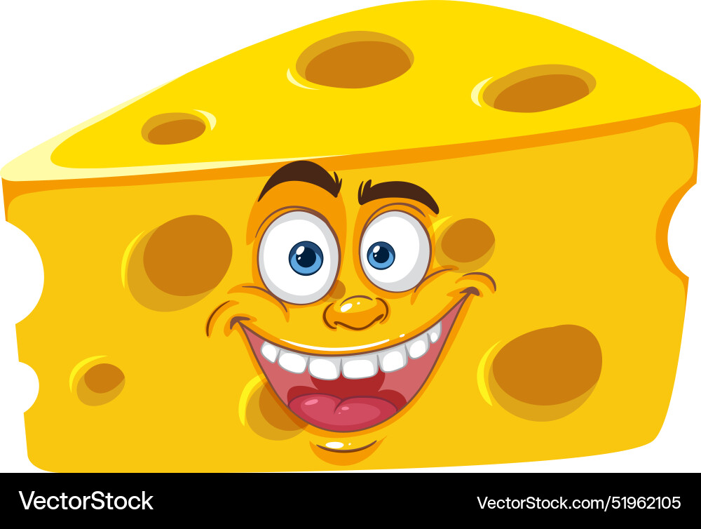 Smiling cheese with expressive eyes and mouth Vector Image
