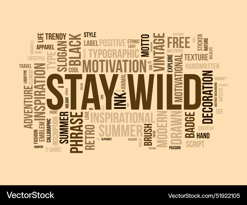 Stay wild wordcloud template wildlife concept Vector Image