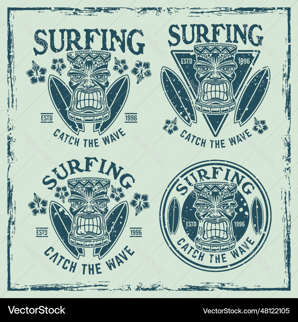 Surfing set of emblems badges labels Royalty Free Vector