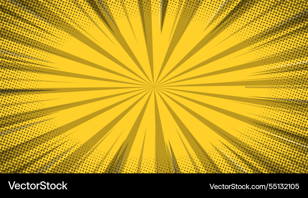 Yellow comic zoom background with rays and halfton