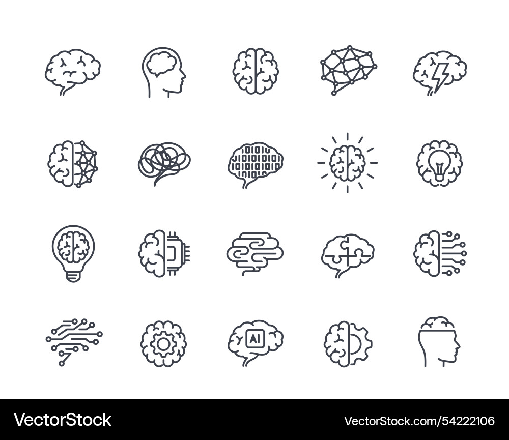 Brain Icon Set - Intelligence & AI Royalty Free Vector
