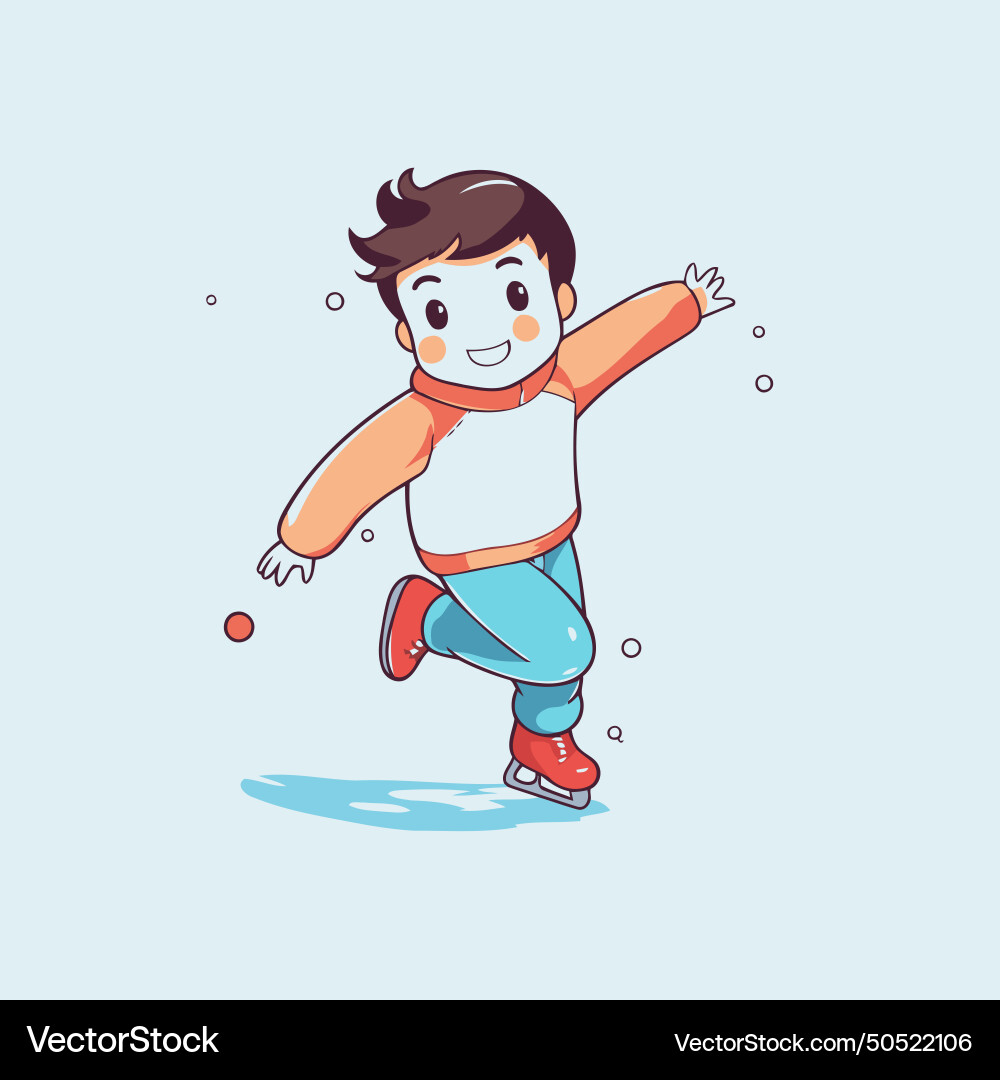 Cute boy skating on ice cartoon style Royalty Free Vector
