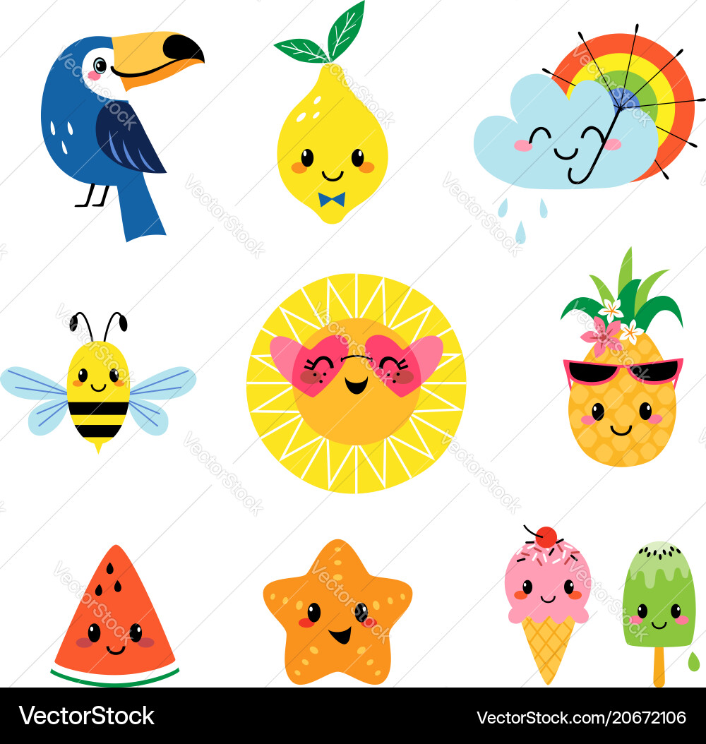 Cute Summer Character Set Royalty Free Vector Image
