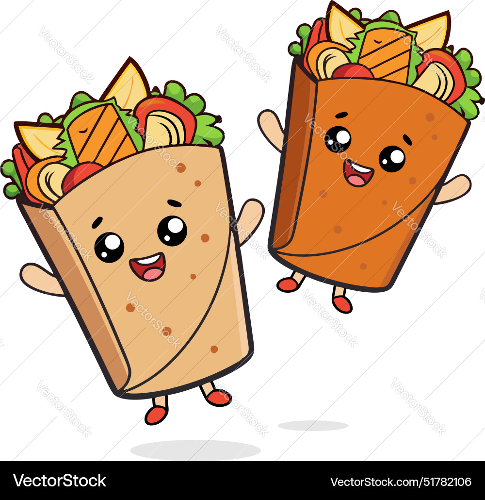 Cute wraps food cartoon with in isolated layer Vector Image