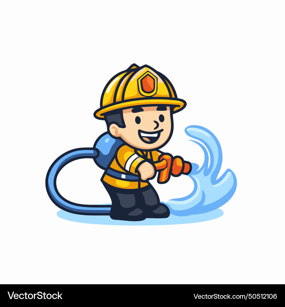 Firefighter with fire hose cartoon character Vector Image