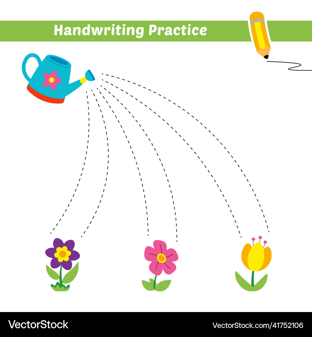 Handwriting practice for kids with watering can Vector Image