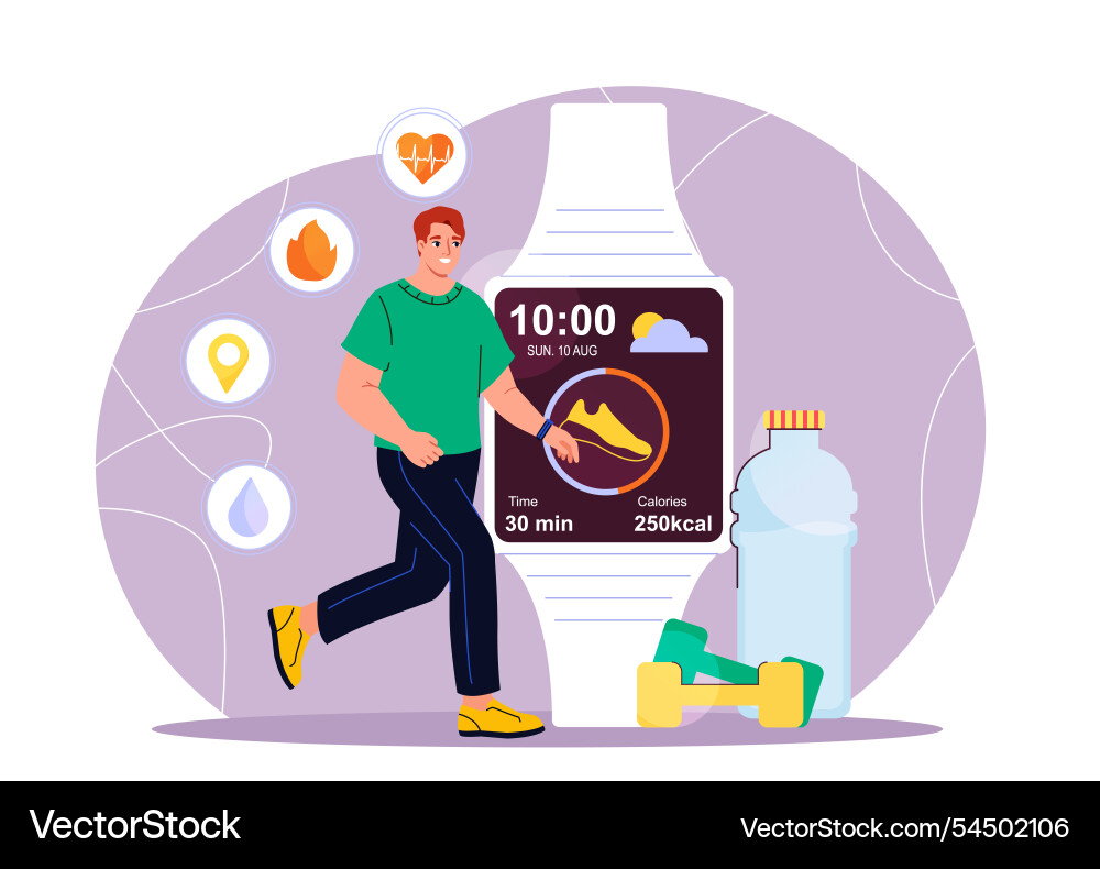 Man with running tracker young guy runs near Vector Image