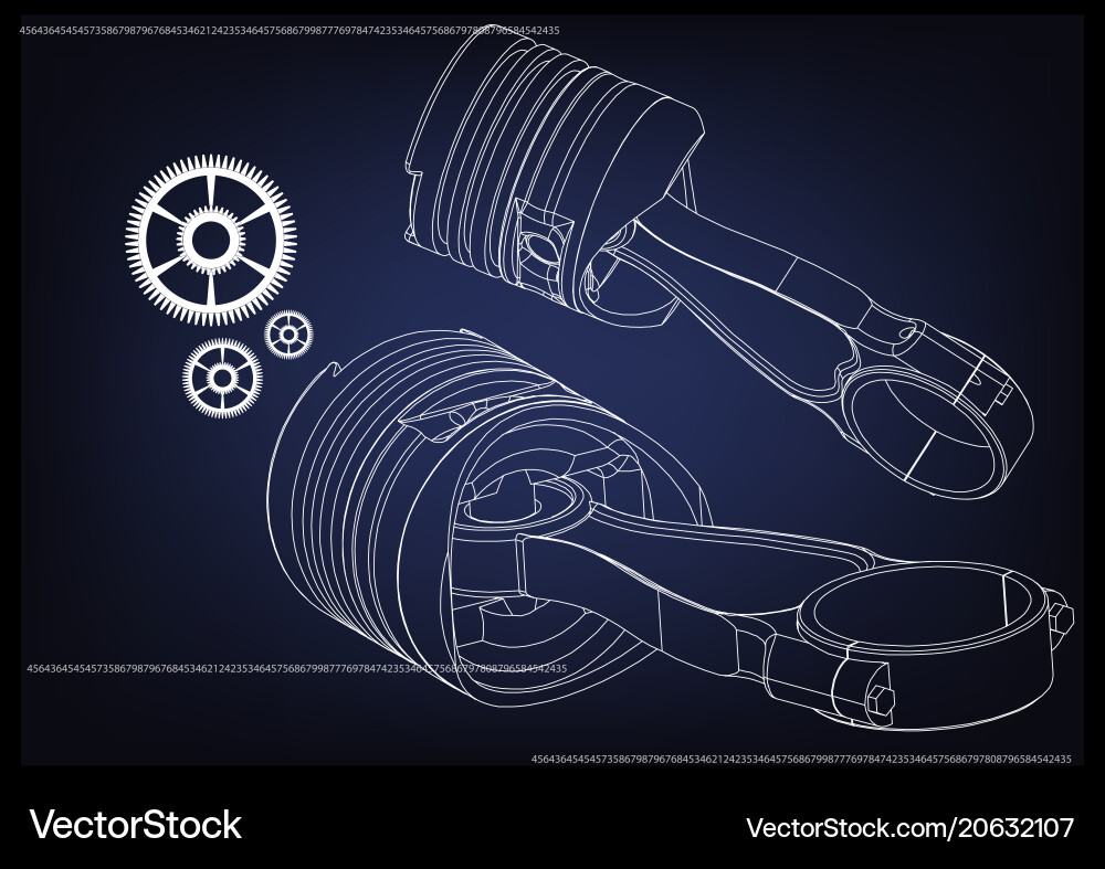 3d model of piston and gear Royalty Free Vector Image