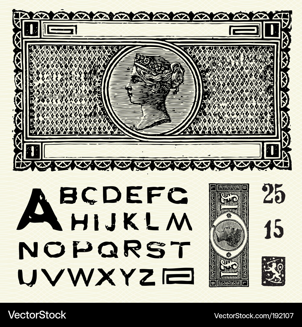 Old world currency and font Royalty Free Vector Image