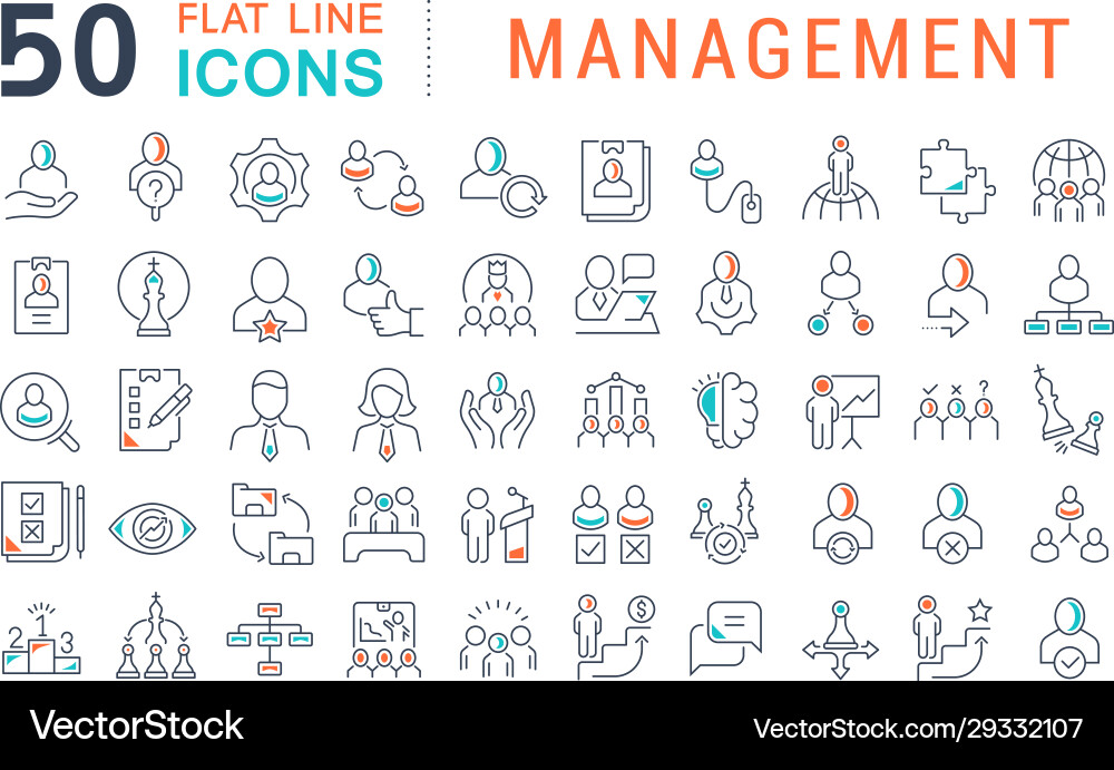 Set line icons management Royalty Free Vector Image