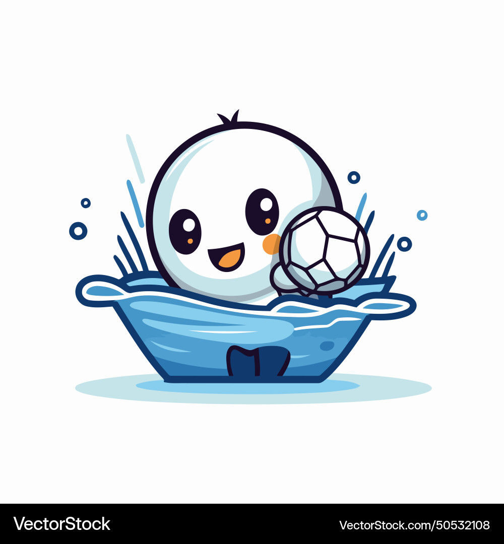 Cute cartoon ball in the water on white background