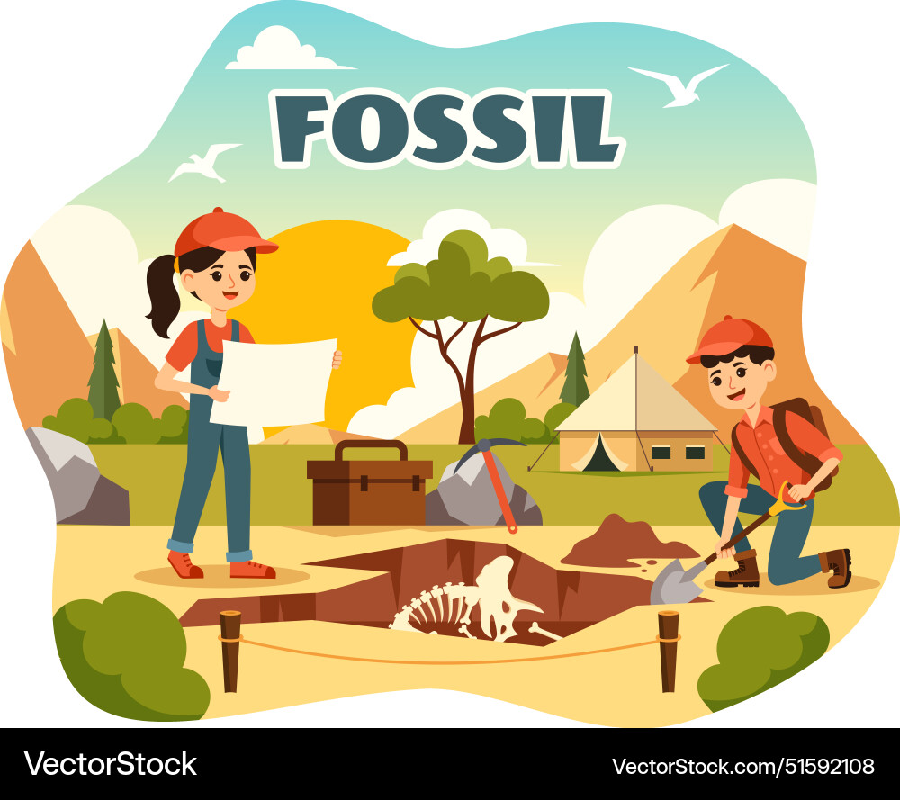 Fossil of archaeologists discovering dinosaur Vector Image