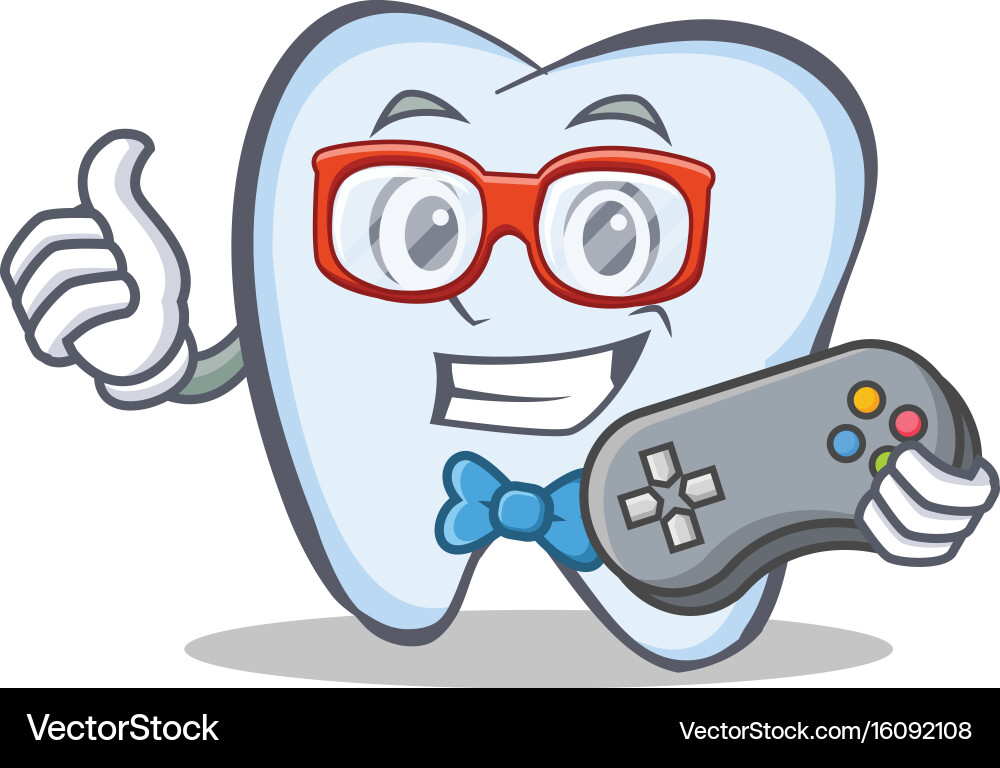 Gamer tooth character cartoon style Royalty Free Vector