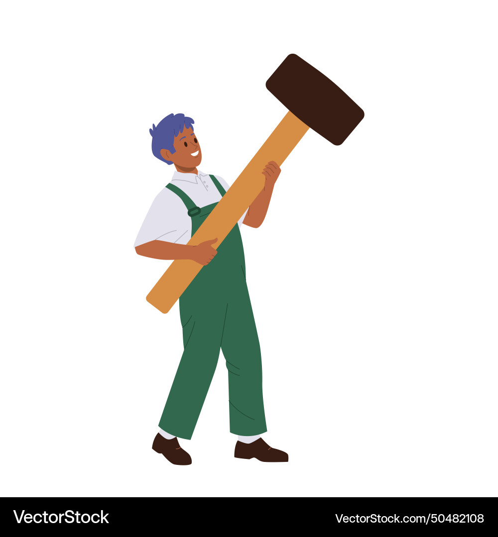 Isolated builder man cartoon character holding Vector Image