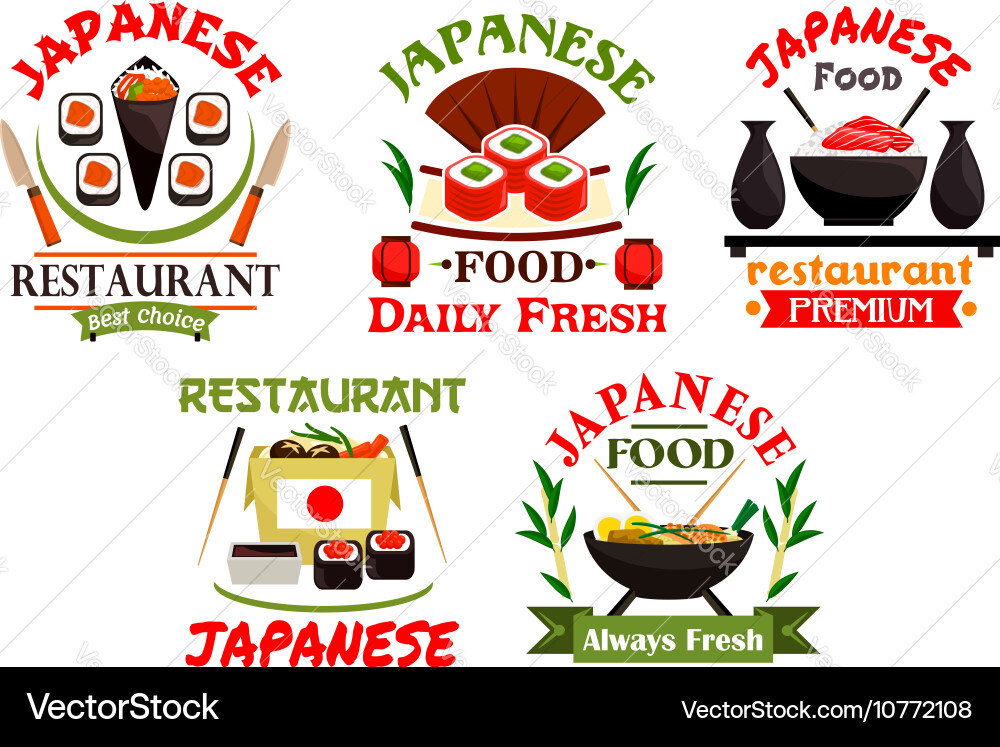 Japanese food restaurant emblems Royalty Free Vector Image