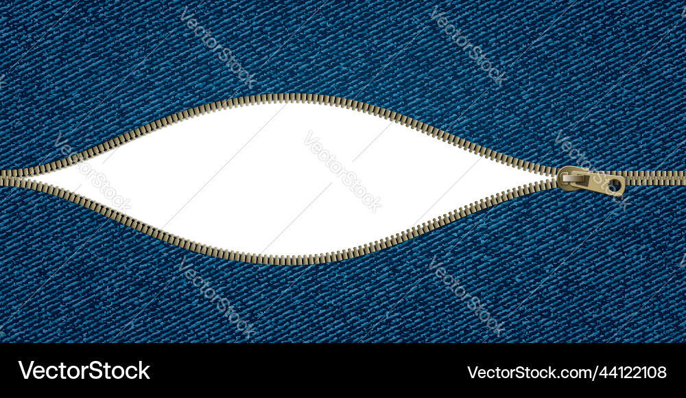Open zipper with hole in denim Royalty Free Vector Image