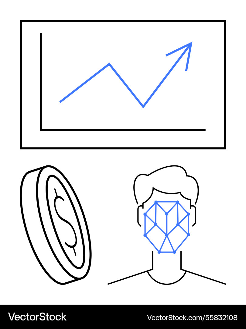 Rising graph coin with dollar sign and facial Vector Image