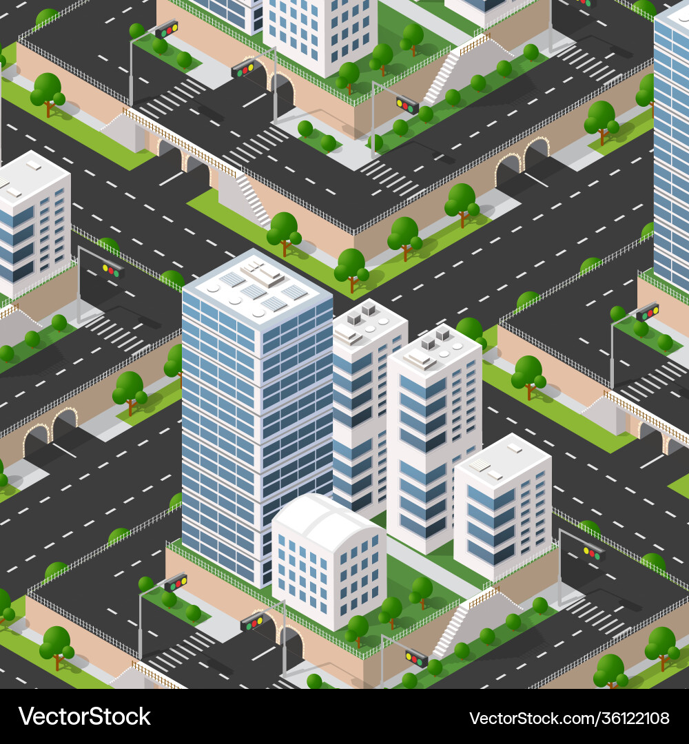 Urban isometric 3d city block Royalty Free Vector Image