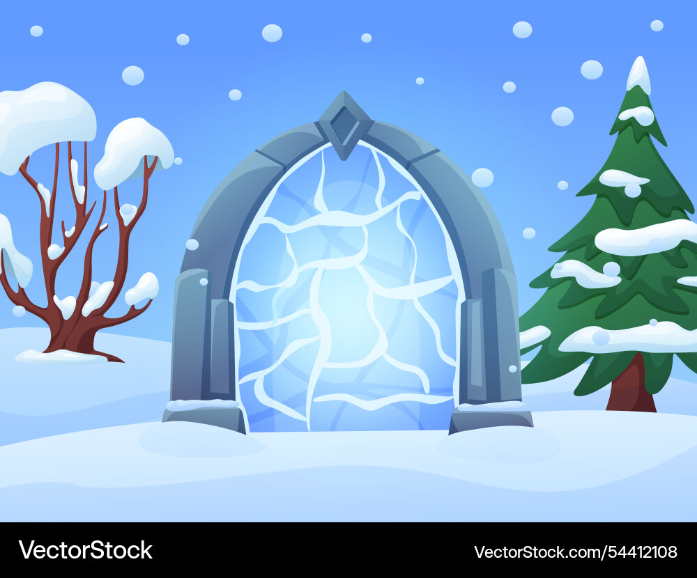 Winter snowy landscape with magic portal surreal Vector Image