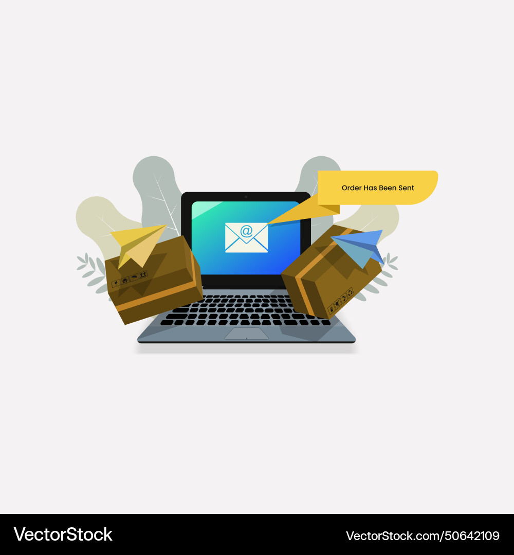 Laptop cardboard boxes and paper plane Royalty Free Vector