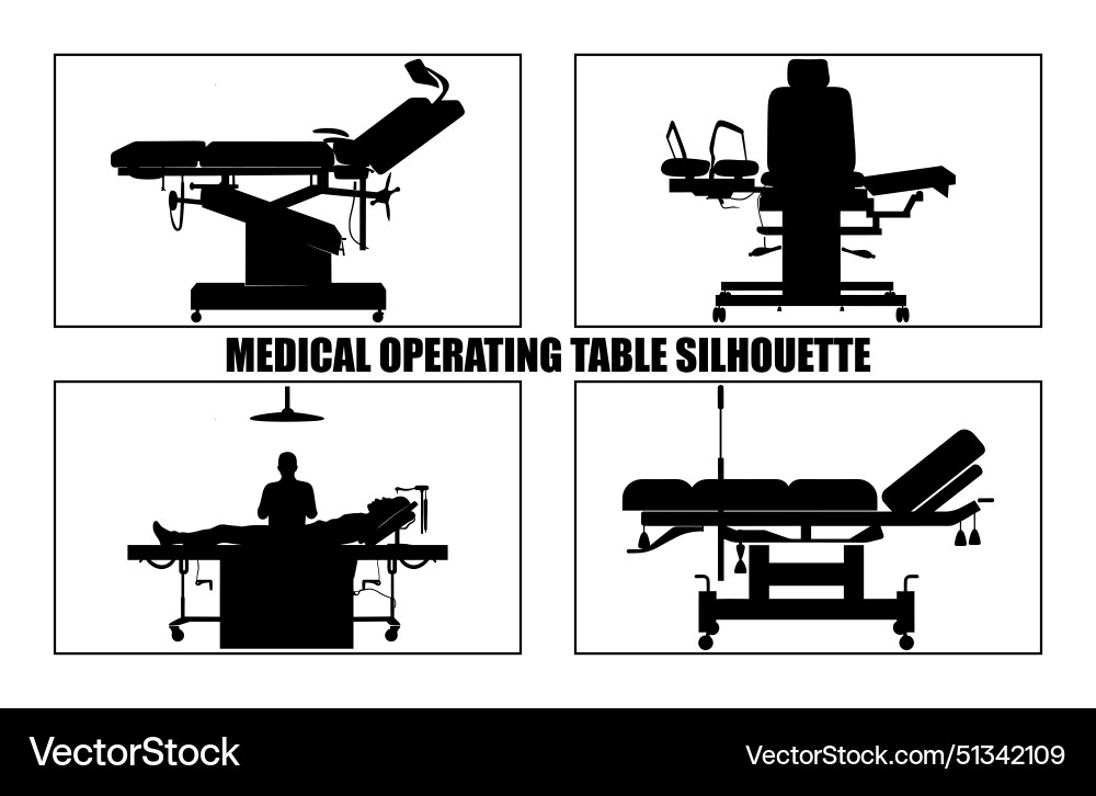 Medical operating table silhouette set Royalty Free Vector