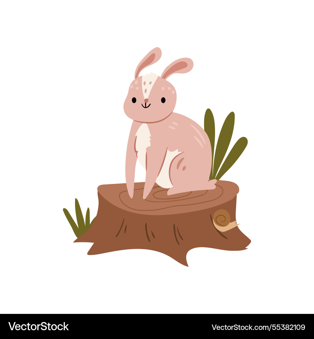 Rabbit cute forest animal sitting on trunk Vector Image