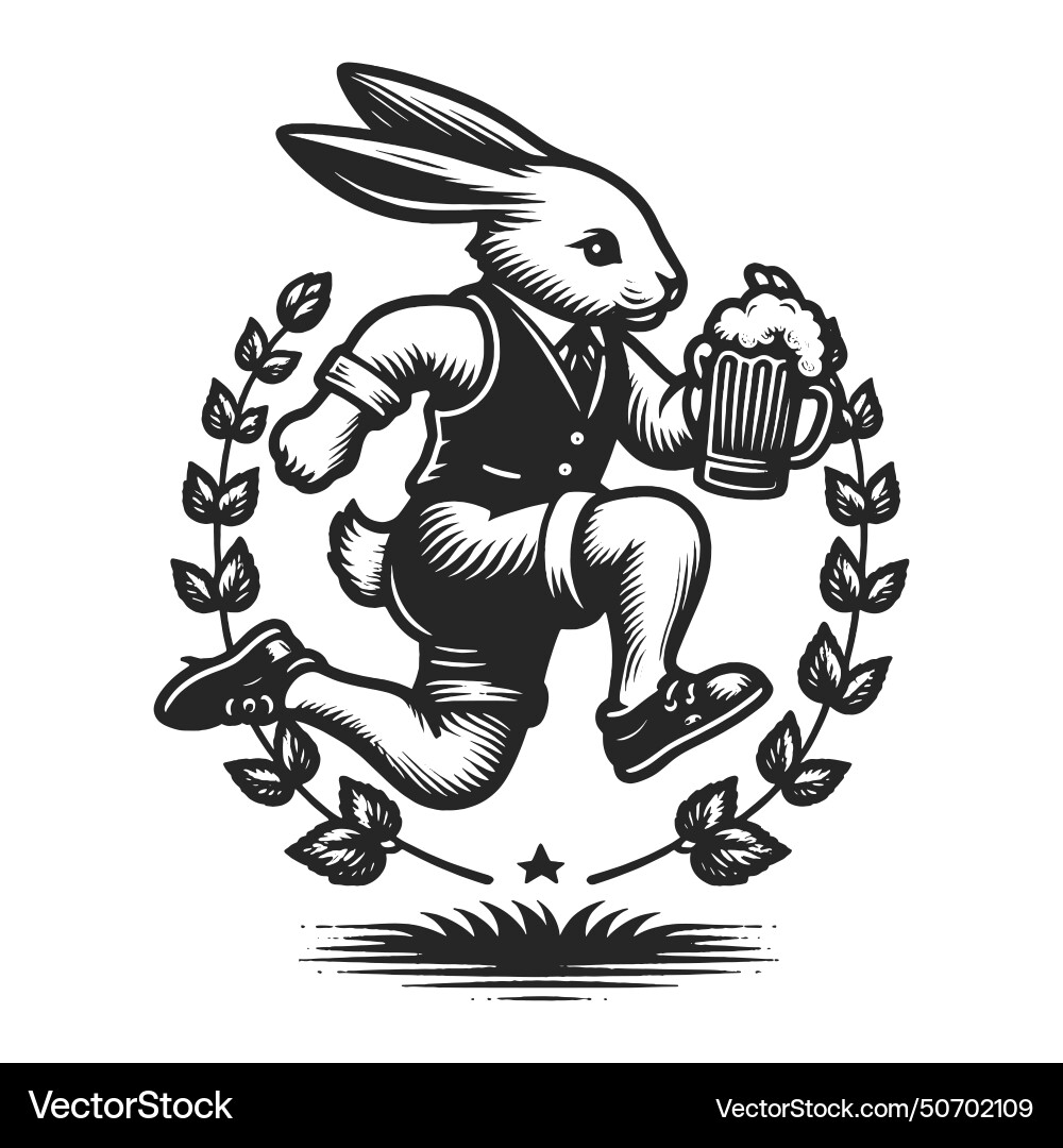 Rabbit with beer engraving Royalty Free Vector Image