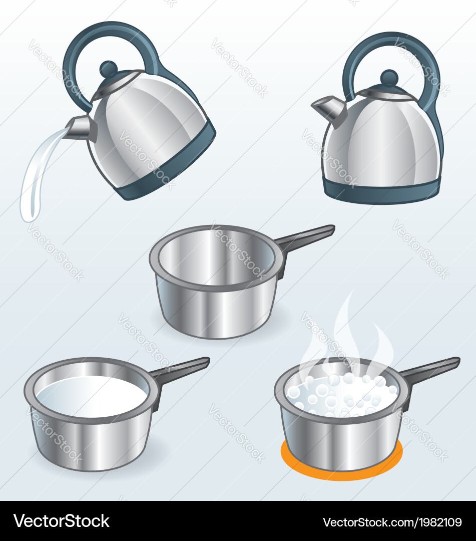 Silver Kettles and Pots with Steam Royalty Free Vector Image