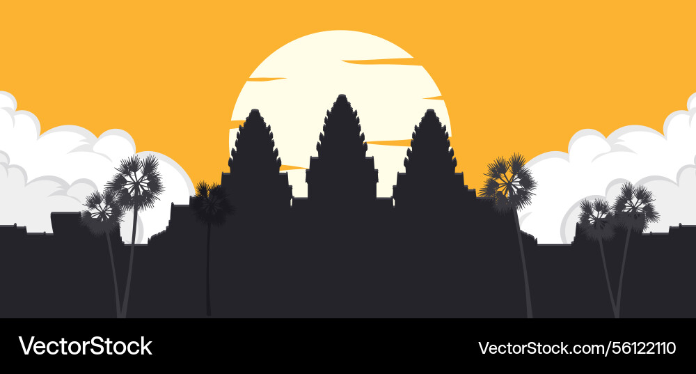 Angkor wat with a dramatic sunset background Vector Image
