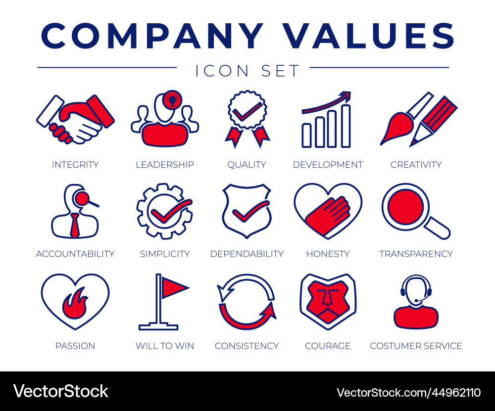 Core values retro icon set integrity leadership Vector Image