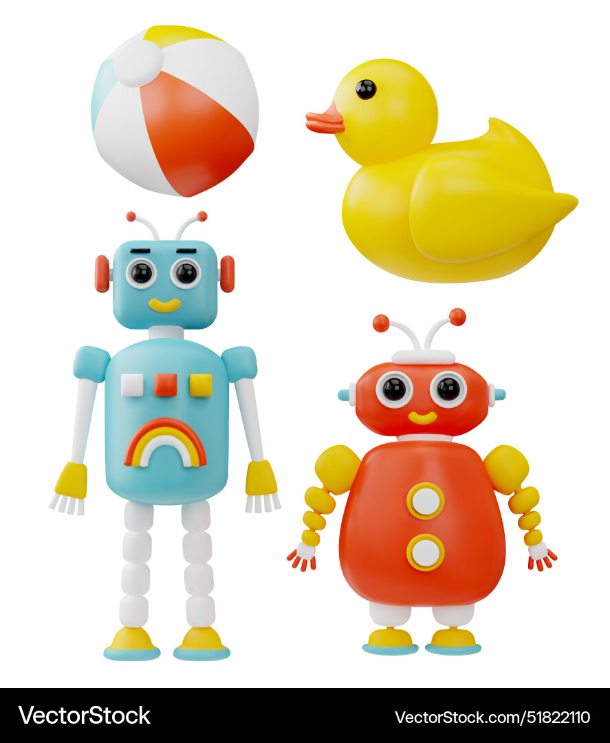 Cute children toys volume render 3d Royalty Free Vector