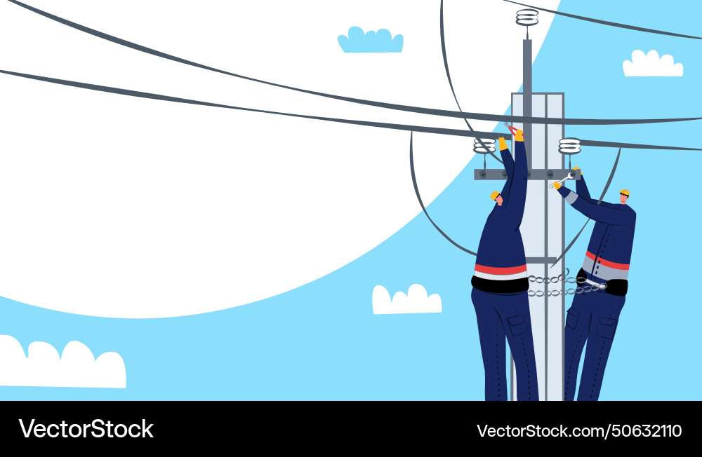 Electricians working power lines tools clear sky Vector Image