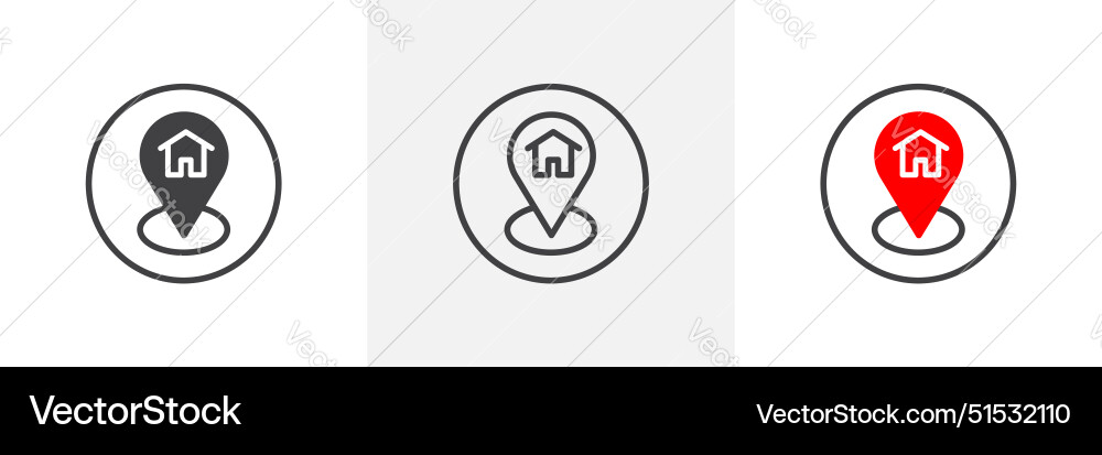 Home location icon set house navigation pin Vector Image