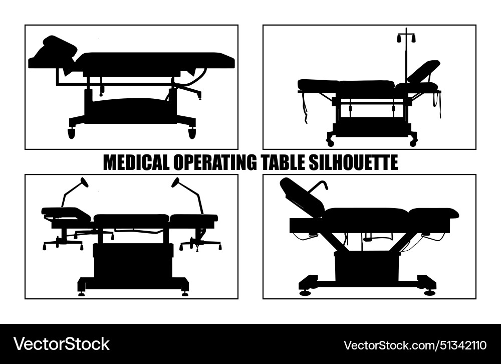 Medical operating table silhouette set Royalty Free Vector