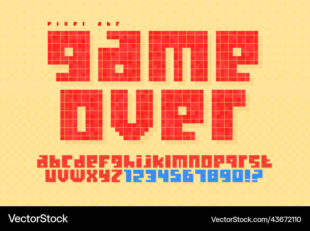 Pixel alphabet design stylized like in 8 Vector Image