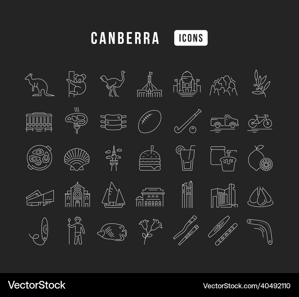 Set of linear icons canberra Royalty Free Vector Image