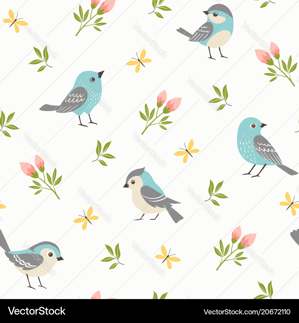 Spring little birds pattern Royalty Free Vector Image