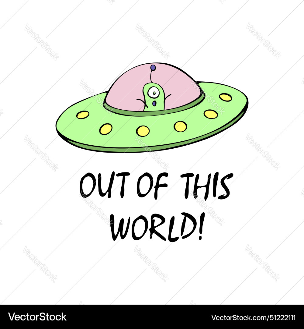 Cartoon cute funny alien in flying saucer Vector Image