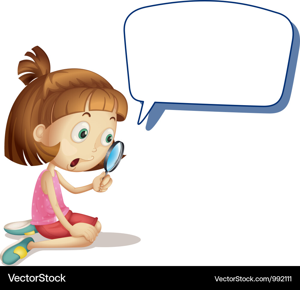 Cartoon girl magnify speech Royalty Free Vector Image