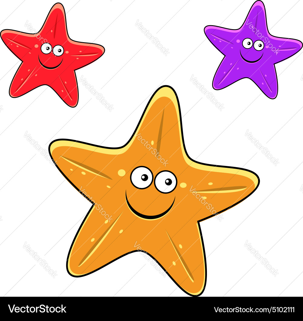 Cartoon yellow red and violet starfish characters Vector Image