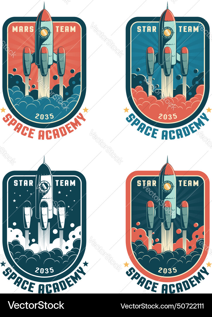 Space rocket retro badge with launch Royalty Free Vector