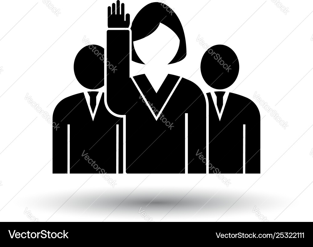 Voting lady with men behind icon Royalty Free Vector Image