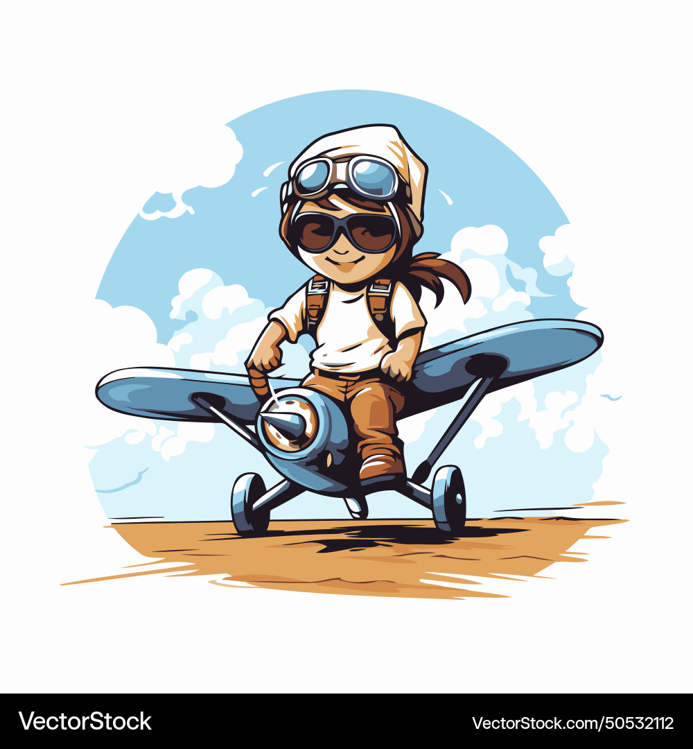 A cartoon pilot with propeller plane Royalty Free Vector