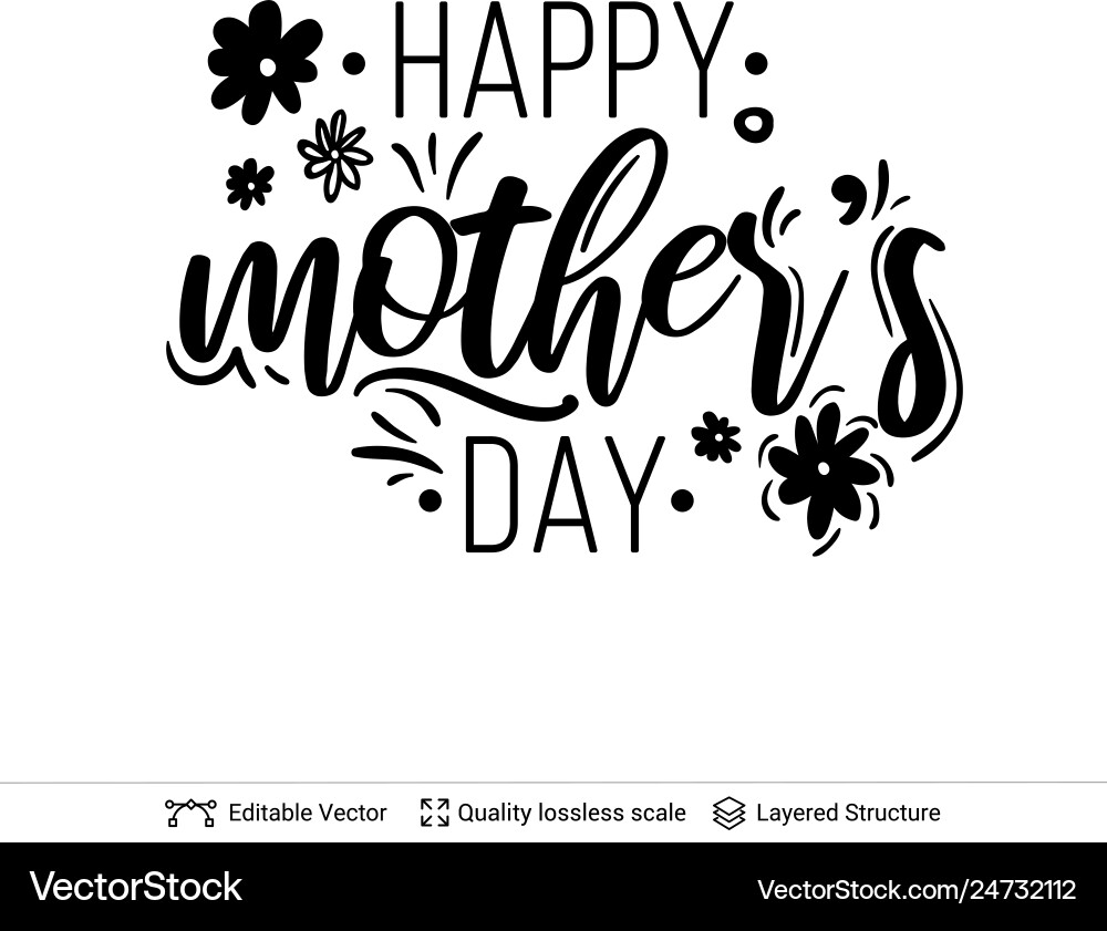 Happy mother day greeting text black on white Vector Image