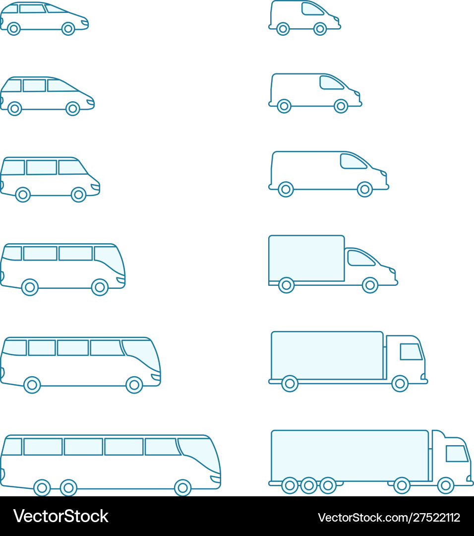 Size transport icon set compact Royalty Free Vector Image