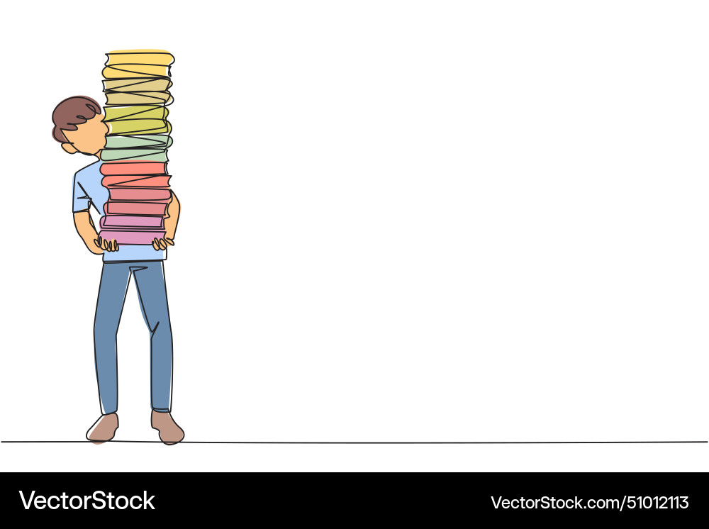 Continuous one line drawing man carrying tall Vector Image